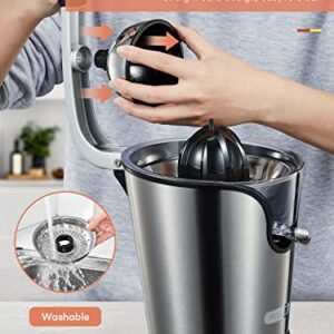 FOHERE Citrus Juicer Electric Orange Juicer with Humanized Handle and Two Size Cones for Grapefruits, Orange and Lemon, Powerful 160W Silent Motor Stainless Steel BPA-Free, Silver