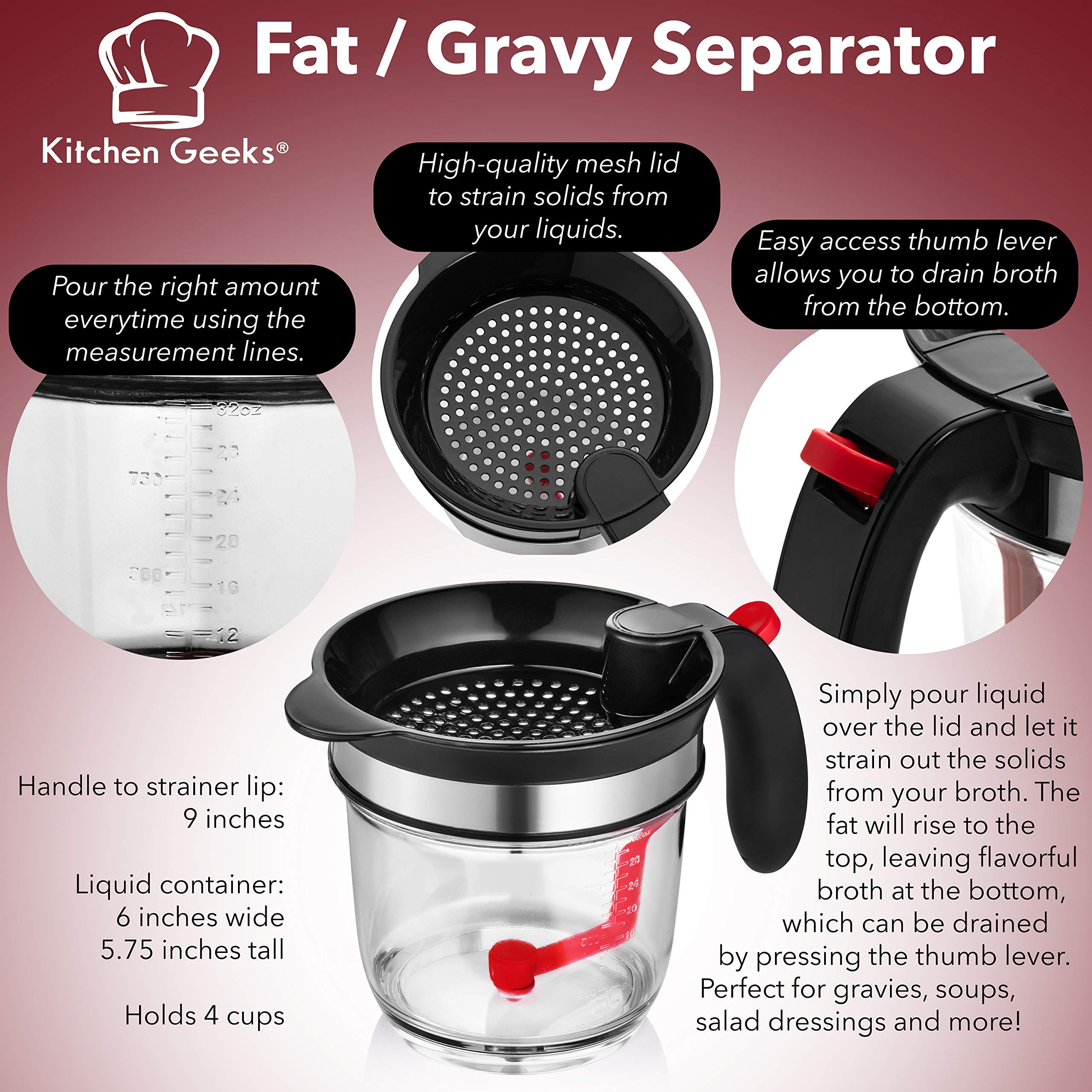 Fat Separator Measuring Cup And Strainer With Bottom Release For Gravy Sauces And Other Liquids With Oil Grease To Give You Healthier And Better Tasting Food : For Turkey Meat Beef Chicken Vegetables