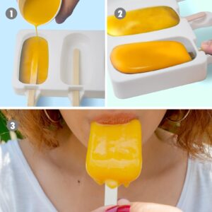 Silicone Popsicle Molds 4 Cavities Large Cakesicles Silicone Mould Oval Cakesicle Mold Bpa Free Homemade Cake Pop Mold with Lid & 100 Wooden Sticks for DIY Popsicle Cakesicle Dessert