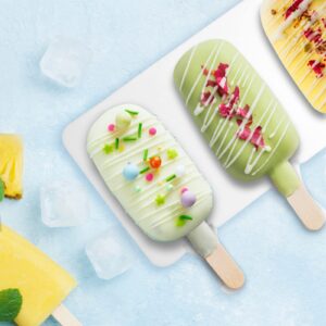 Silicone Popsicle Molds 4 Cavities Large Cakesicles Silicone Mould Oval Cakesicle Mold Bpa Free Homemade Cake Pop Mold with Lid & 100 Wooden Sticks for DIY Popsicle Cakesicle Dessert