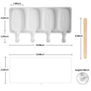 Silicone Popsicle Molds 4 Cavities Large Cakesicles Silicone Mould Oval Cakesicle Mold Bpa Free Homemade Cake Pop Mold with Lid & 100 Wooden Sticks for DIY Popsicle Cakesicle Dessert