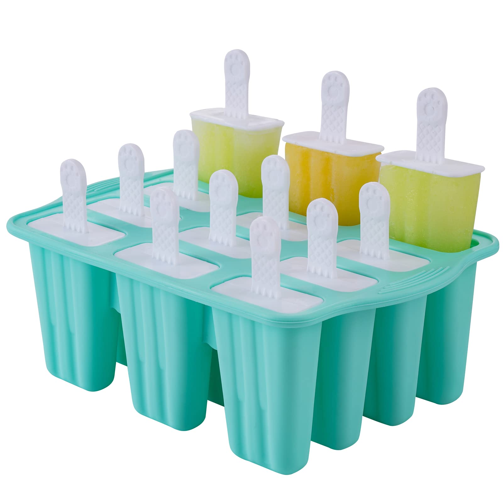 Popsicle Molds, 12 Pieces Silicone Ice Pop Molds Popsicle Mold Silicone BPA Free Reusable Sticks Easy Release Ice Pop Make (12 Cavities, Green)