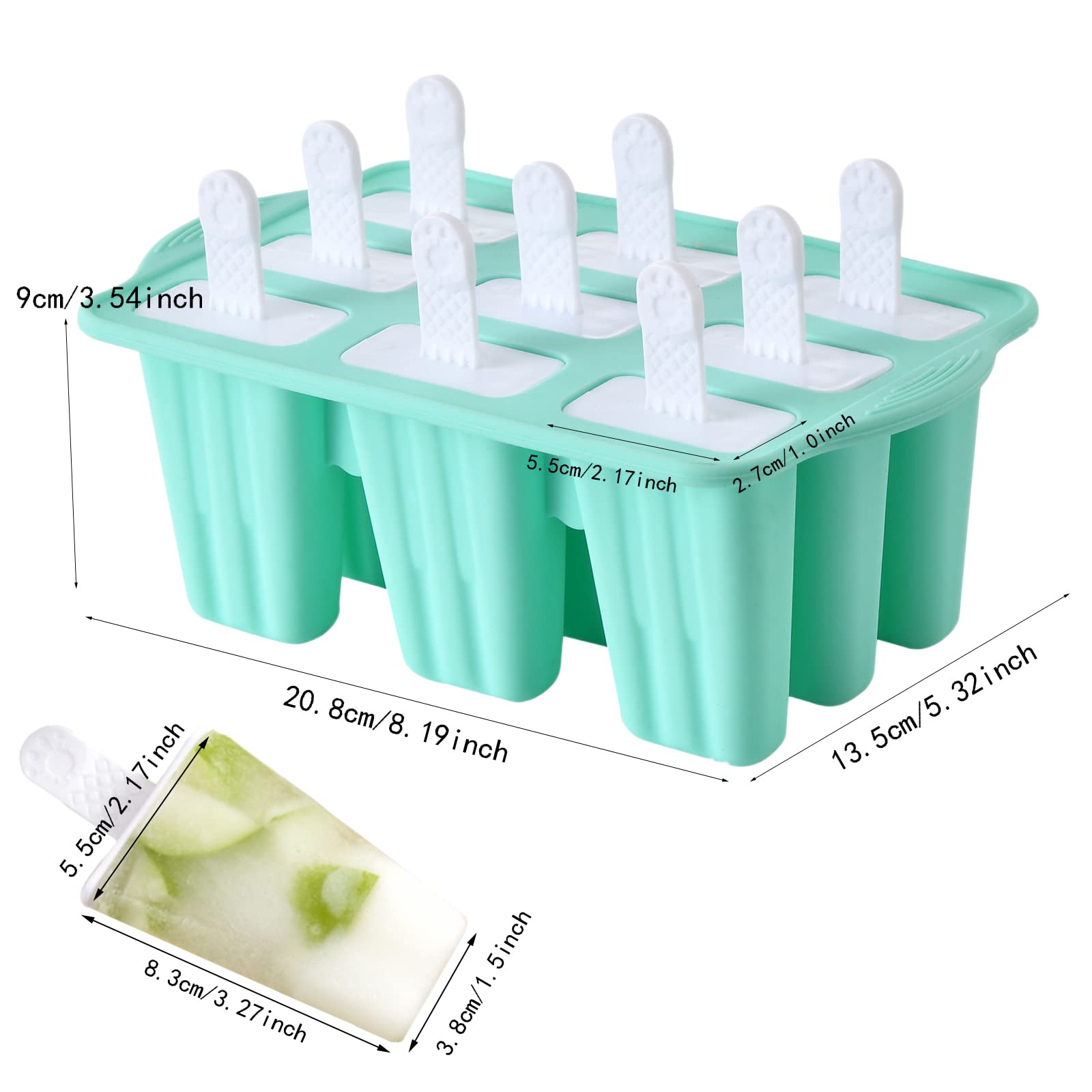 Popsicle Molds, 12 Pieces Silicone Ice Pop Molds Popsicle Mold Silicone BPA Free Reusable Sticks Easy Release Ice Pop Make (12 Cavities, Green)