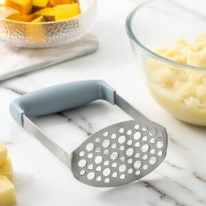 Cook With Color Hand Held Potato Masher - Professional Stainless Steel with Soft Comfort Handles Food Masher - Great for Potatoes, Beans, Vegetable, Fruits, Avocado, Meat (Grey)