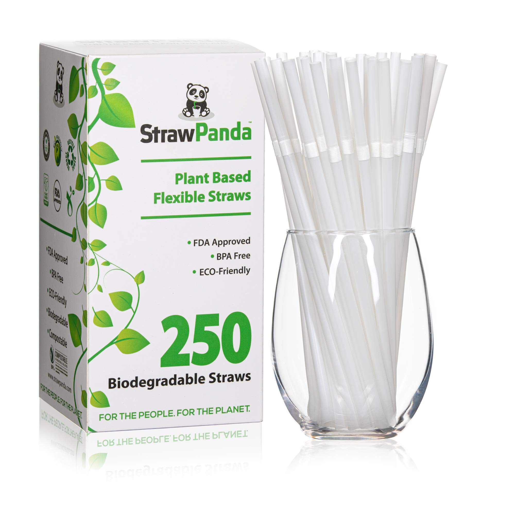 Plant Based Drinking Straws by StrawPanda- (250 Pack) an Eco Friendly Alternative to Plastic Straws, BPA Free