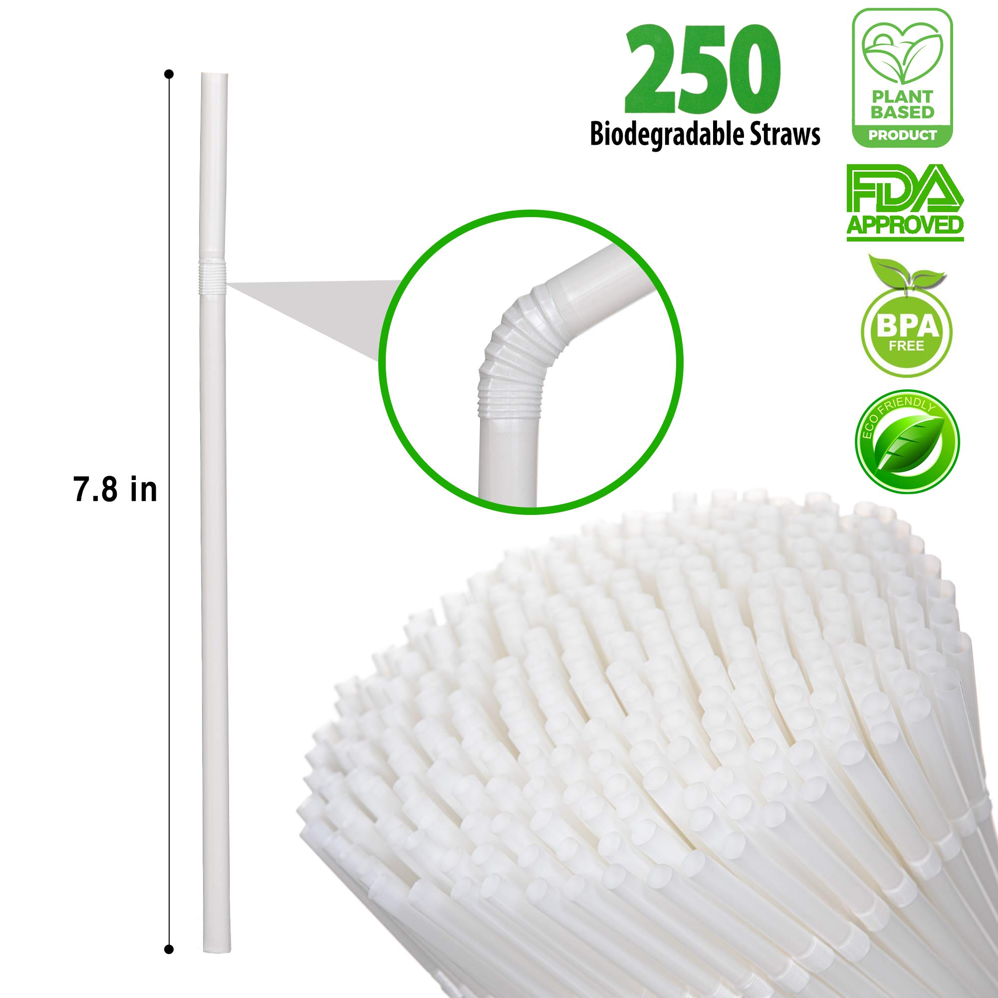 Plant Based Drinking Straws by StrawPanda- (250 Pack) an Eco Friendly Alternative to Plastic Straws, BPA Free