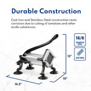 New Star Foodservice 43204 Commercial Grade French Fry Cutter with Suction Feet, 1/2 Inch and 3/8 Inch Blades, Limited Edition Black