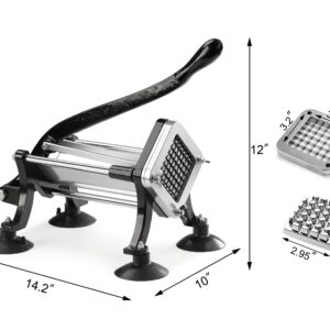 New Star Foodservice 43204 Commercial Grade French Fry Cutter with Suction Feet, 1/2 Inch and 3/8 Inch Blades, Limited Edition Black