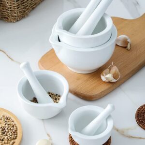 Porcelain Mortar and Pestle, Spice Garlic Herb Grinder,Mixing Grinding Bowl, Crusher Set,Kitchen Tools- 3.2inch