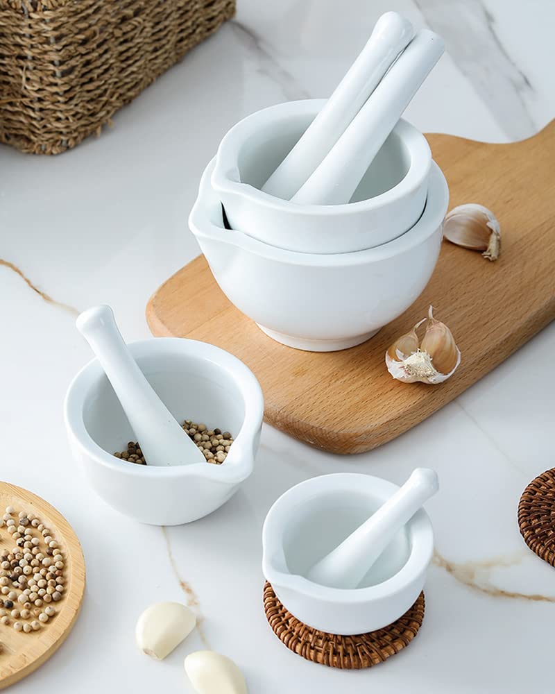 Porcelain Mortar and Pestle, Spice Garlic Herb Grinder,Mixing Grinding Bowl, Crusher Set,Kitchen Tools- 3.2inch