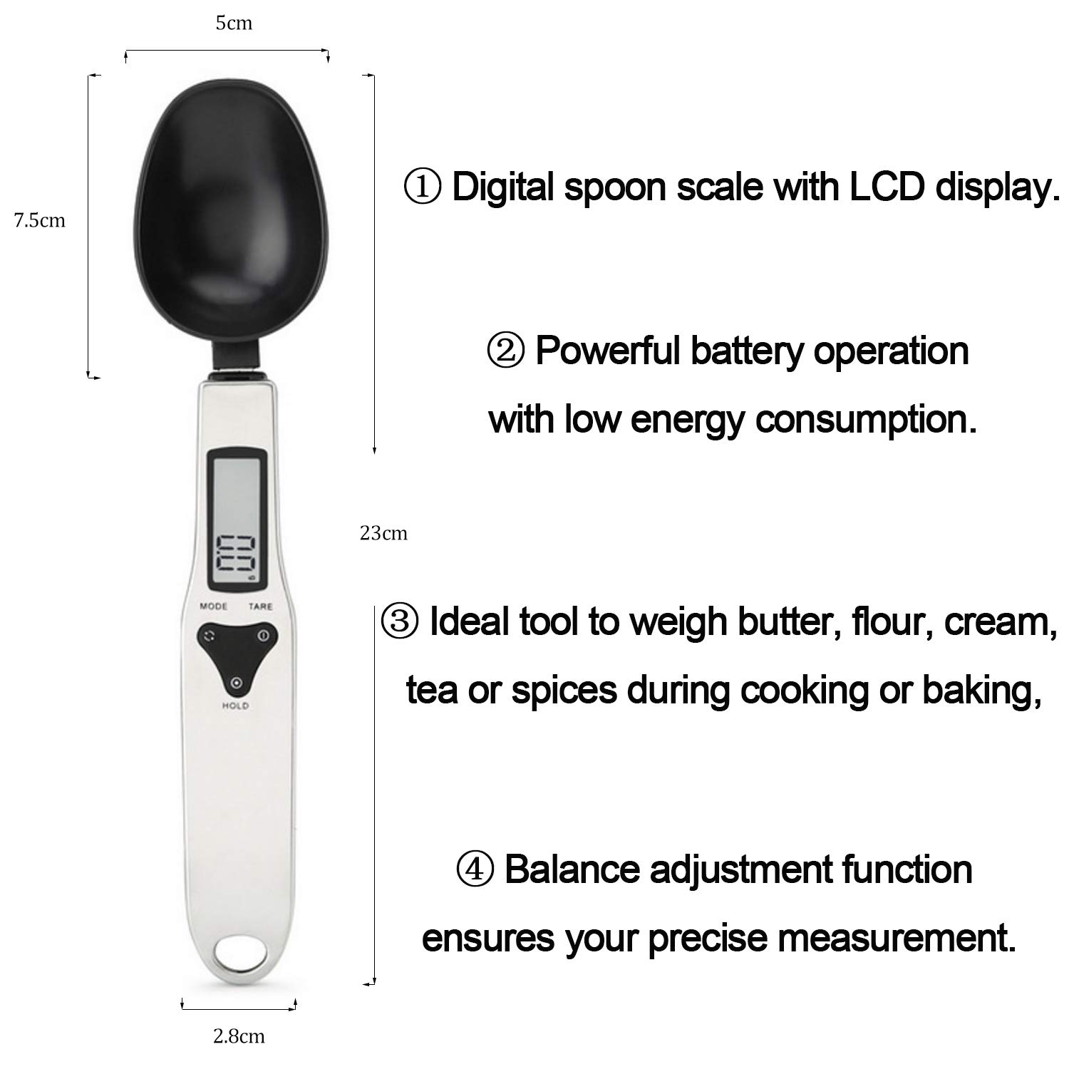 JOYIT Digital Spoon Scale 500g/0.1g - Stainless Steel Food Measuring Scale, Small Baking Scale with LCD Display