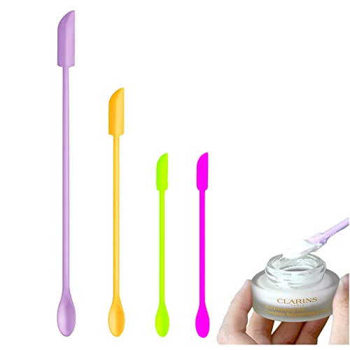 Mini Silicone Spatula Set, 4Pcs Multicolor Silicone Upgraded Double-end Sturdier Makeup Spatula Small Beauty Spatulas for Cosmetic Bottles, Thin Jar Spatula Small Spatula for Kitchen Bottles