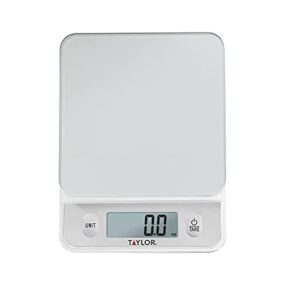 taylor glass top food scale with touch control buttons, 11 lb capacity, silver