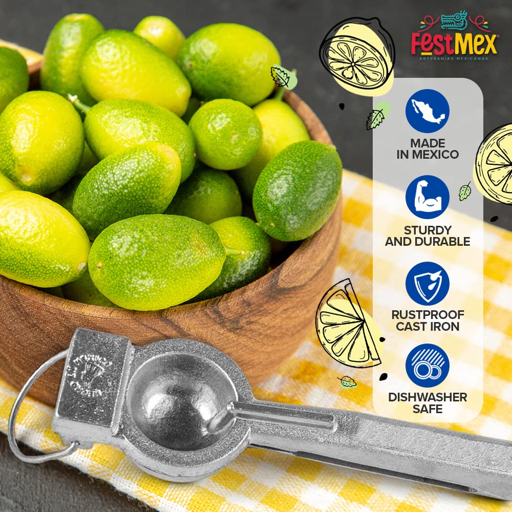 Genuine Made in Mexico Lemon Squeezer Premium Cast Aluminum Lemon Lime Squeezer, Heavy Duty, Manual Press Lime Juicer and Citrus Press, Commercial Grade, Exprimidor de Limon (2.4") (Large)