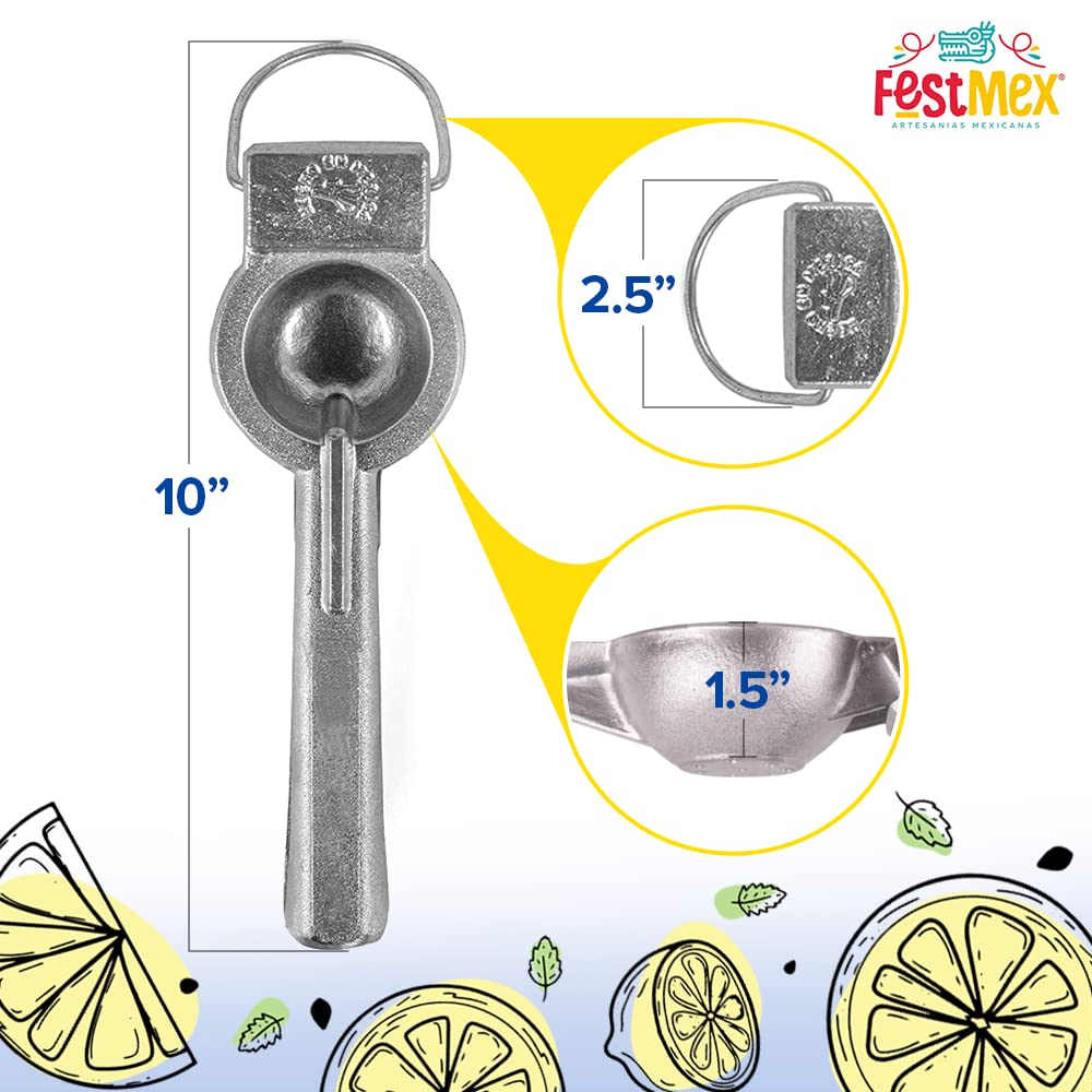 Genuine Made in Mexico Lemon Squeezer Premium Cast Aluminum Lemon Lime Squeezer, Heavy Duty, Manual Press Lime Juicer and Citrus Press, Commercial Grade, Exprimidor de Limon (2.4") (Large)