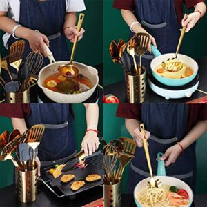 Gold Cooking Utensils Set, Berglander Stainless Steel 13 Pieces Kitchen Utensils Set With Titanium Gold Plating, Kitchen Tools Set With Utensil Holder, Dishwasher Safe, Easy to Clean