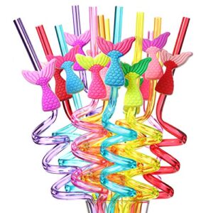 Mermaid Tail Straws Party Favors for Mermaid Birthday Party Supplies,Under The Sea Party Supplies with 2 Cleaning Brush (21+2)