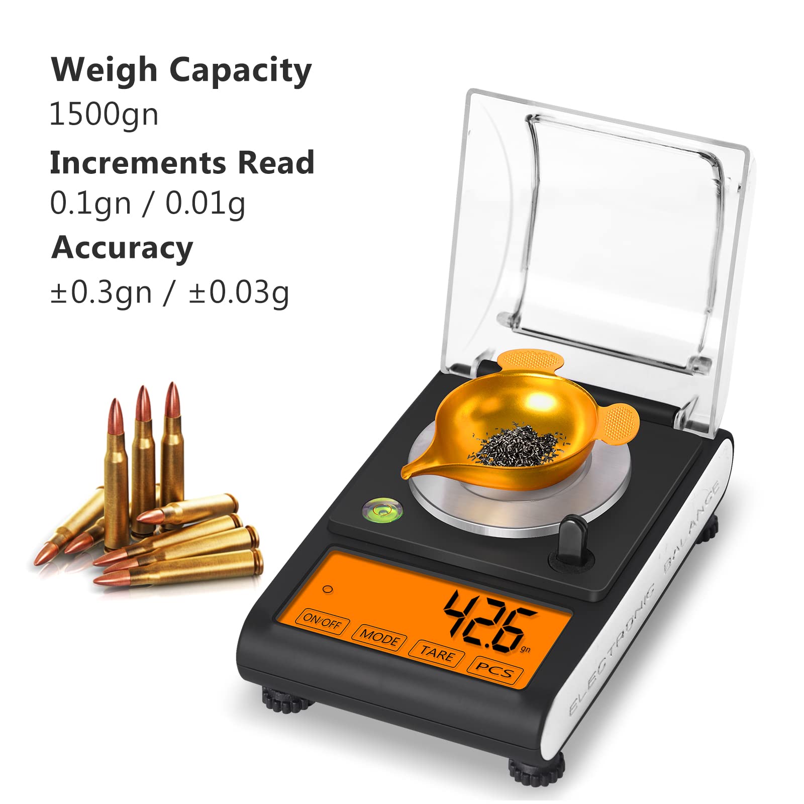 Fuzion TGD-1500gn Reloading Scale Rechargeable, 0.1gn Large LCD Touch Screen, 6 Weigh Modes, Grain Powder Scale for Reloading, Digital Powder Scale