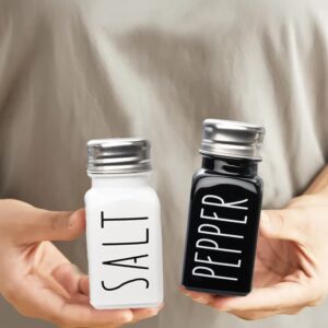 Salt And Pepper Shakers Set,Farmhouse Salt Shaker,Kitchen Decor For Home Restaurants Wedding, Cute Salt Shaker,Modern Farmhouse Decor,Glass Salt And Pepper Shakers Set Letters No Rubbing Off(BLACK)