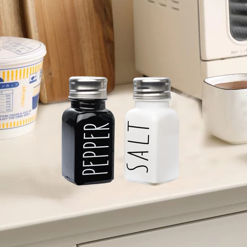 Salt And Pepper Shakers Set,Farmhouse Salt Shaker,Kitchen Decor For Home Restaurants Wedding, Cute Salt Shaker,Modern Farmhouse Decor,Glass Salt And Pepper Shakers Set Letters No Rubbing Off(BLACK)