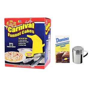 funnel cake kit deluxe bundle- includes funnel cake mix, ring, dredge, and 1lb confections sugar - funnel cake maker machine - carnival food makers