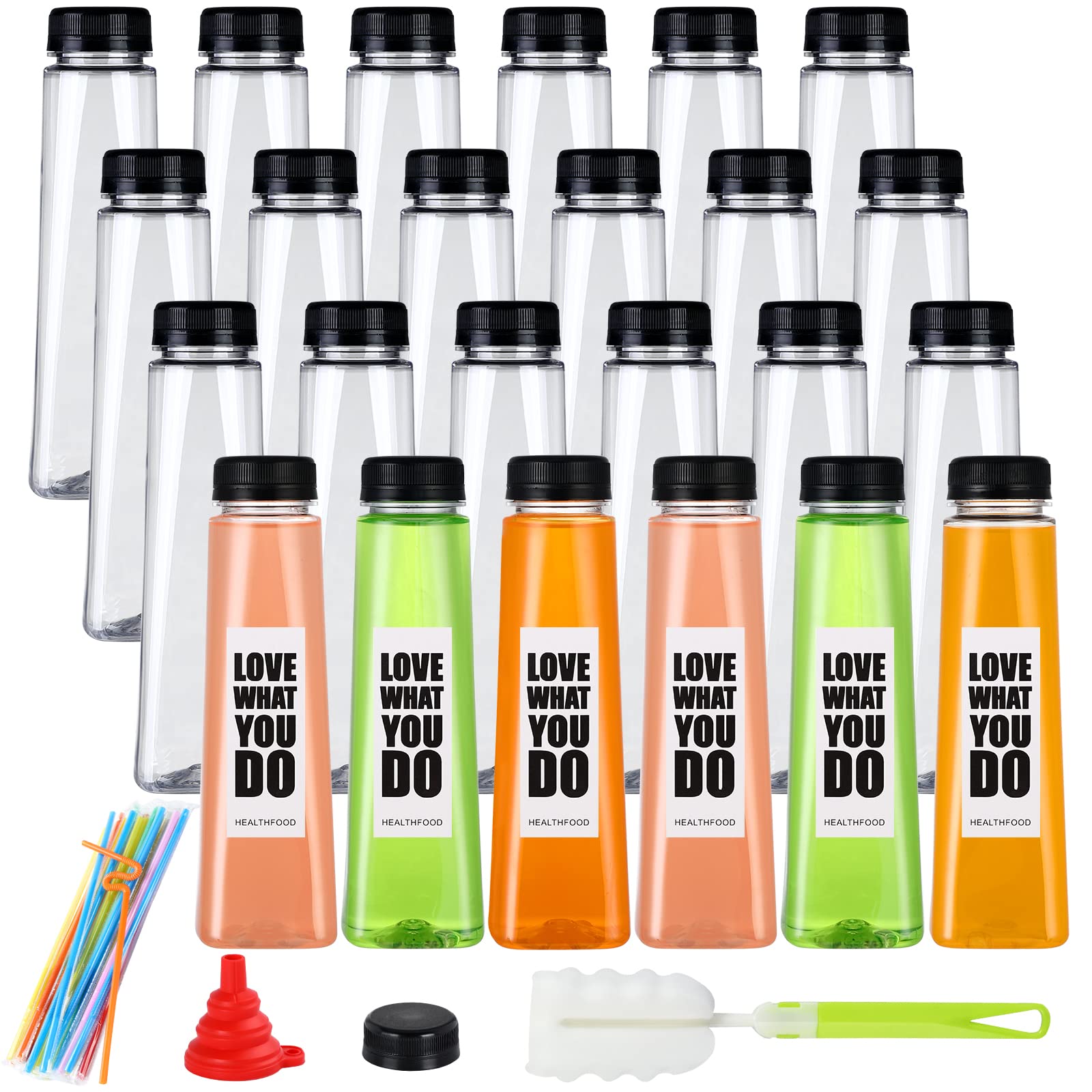 Fhxtcygj 24 Pack 12oz Empty PET Plastic Juice Bottles with Leak-Proof Caps Lids, Reusable Clear Water Bottle Food Grade Bulk Beverage Containers for Juicing Smoothie Milk and Homemade Beverages