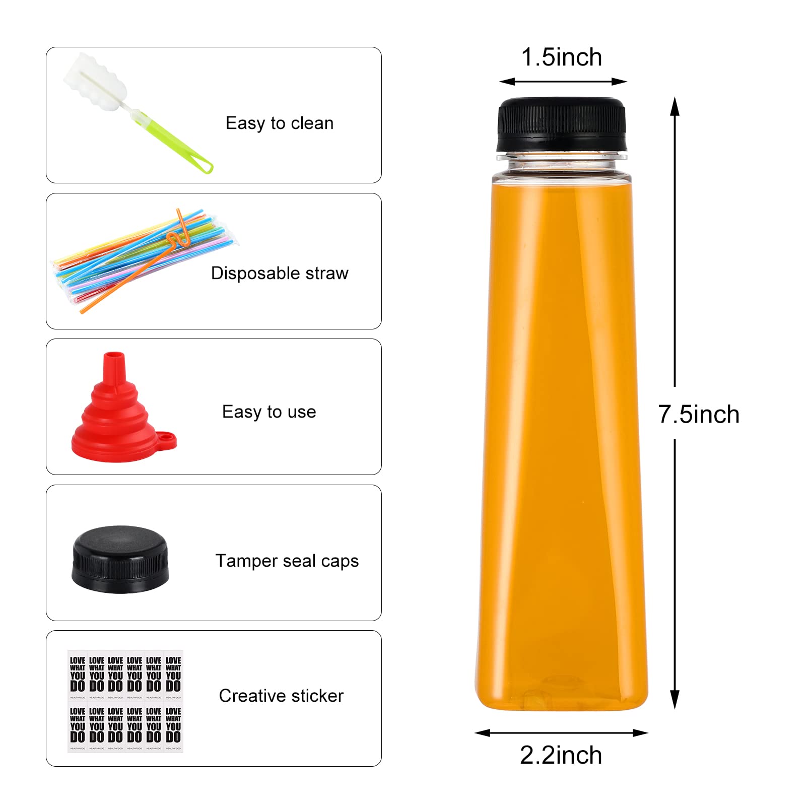 Fhxtcygj 24 Pack 12oz Empty PET Plastic Juice Bottles with Leak-Proof Caps Lids, Reusable Clear Water Bottle Food Grade Bulk Beverage Containers for Juicing Smoothie Milk and Homemade Beverages