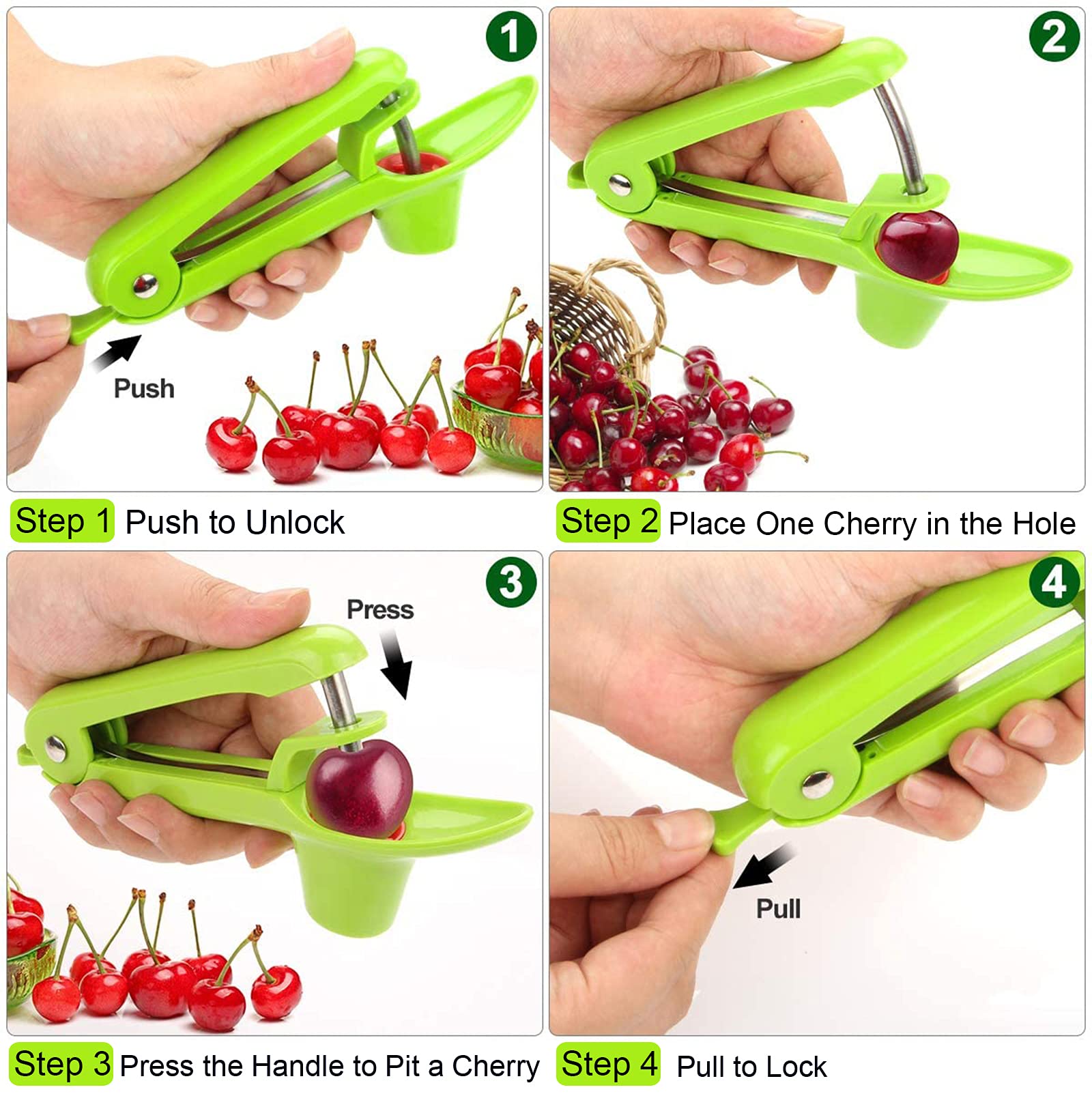 Cherry Pitter Tool, Olive Pitter Tool, Cherry Pitter Remover Stoner Corer Tool with Space-Saving Lock Design Cherry Pitter Suitable for Make Fresh Cherry Dishes, Cherries Pie,Jam Cocktail Cherries