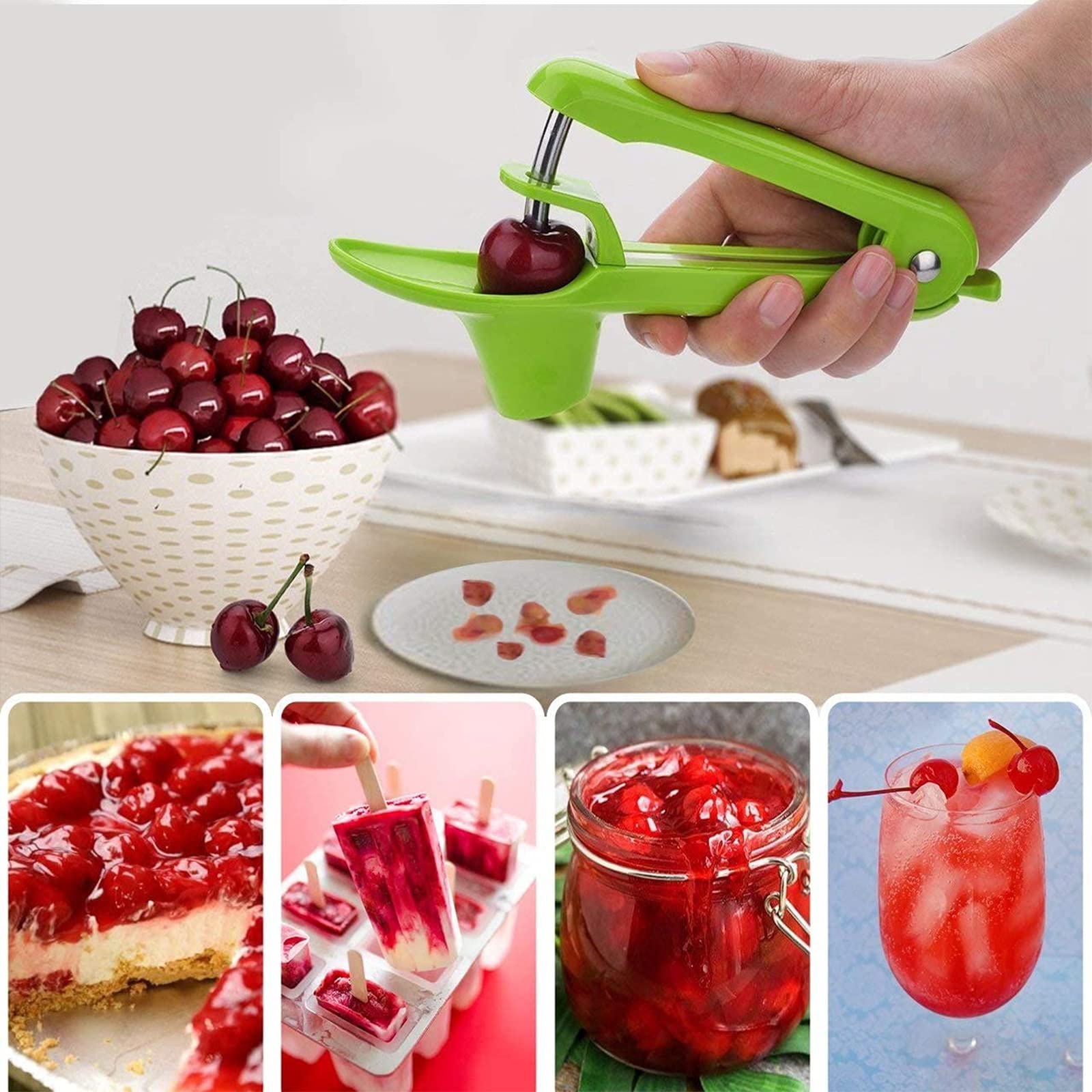 Cherry Pitter Tool, Olive Pitter Tool, Cherry Pitter Remover Stoner Corer Tool with Space-Saving Lock Design Cherry Pitter Suitable for Make Fresh Cherry Dishes, Cherries Pie,Jam Cocktail Cherries