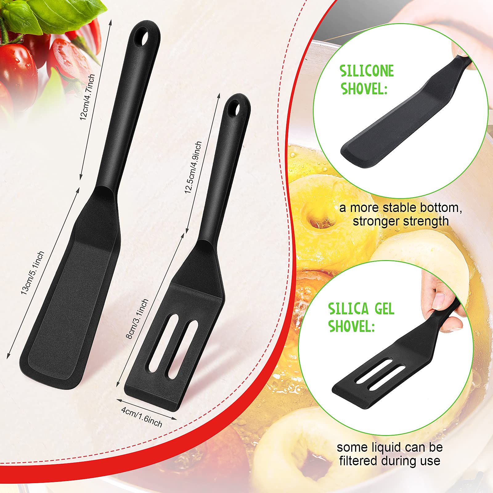 2 Pieces Mini Brownie Serving Spatula Set, Flexible Nonstick Silicone Serve Turner Slotted Cookie Spatula Silicone Square Spatula Kitchen Utensil for Cutting Serving Brownies Cookies Flip Eggs (Black)