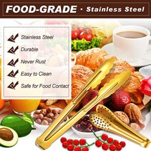 12 Pieces Tongs for Serving Utensils Mini Serving Tong Stainless Steel Appetizer Tongs Ice Sugar Tong Food Tong Cooking Tong for Salad Kitchen Buffet Party, 5 Inch, 9 Inch (Gold)