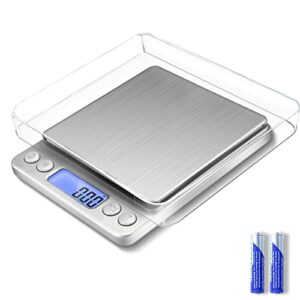 gram scale small digital food scale, 500g by 0.01gram/0.001ounce, accurate weighting, meiya multifunction kitchen scale for jewelry/baking/soap, 9 units, tare function, lcd display, including battery