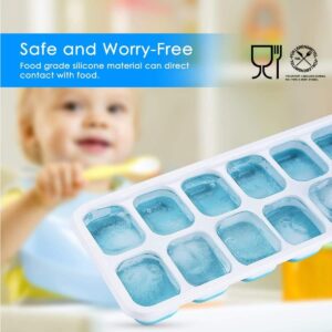 Ice Cube Trays, Silicone Easy-Release and Flexible 14-Ice Trays with Spill-Resistant Removable Lid, BPA Free, Durable and Dishwasher Safe, 2 Pack