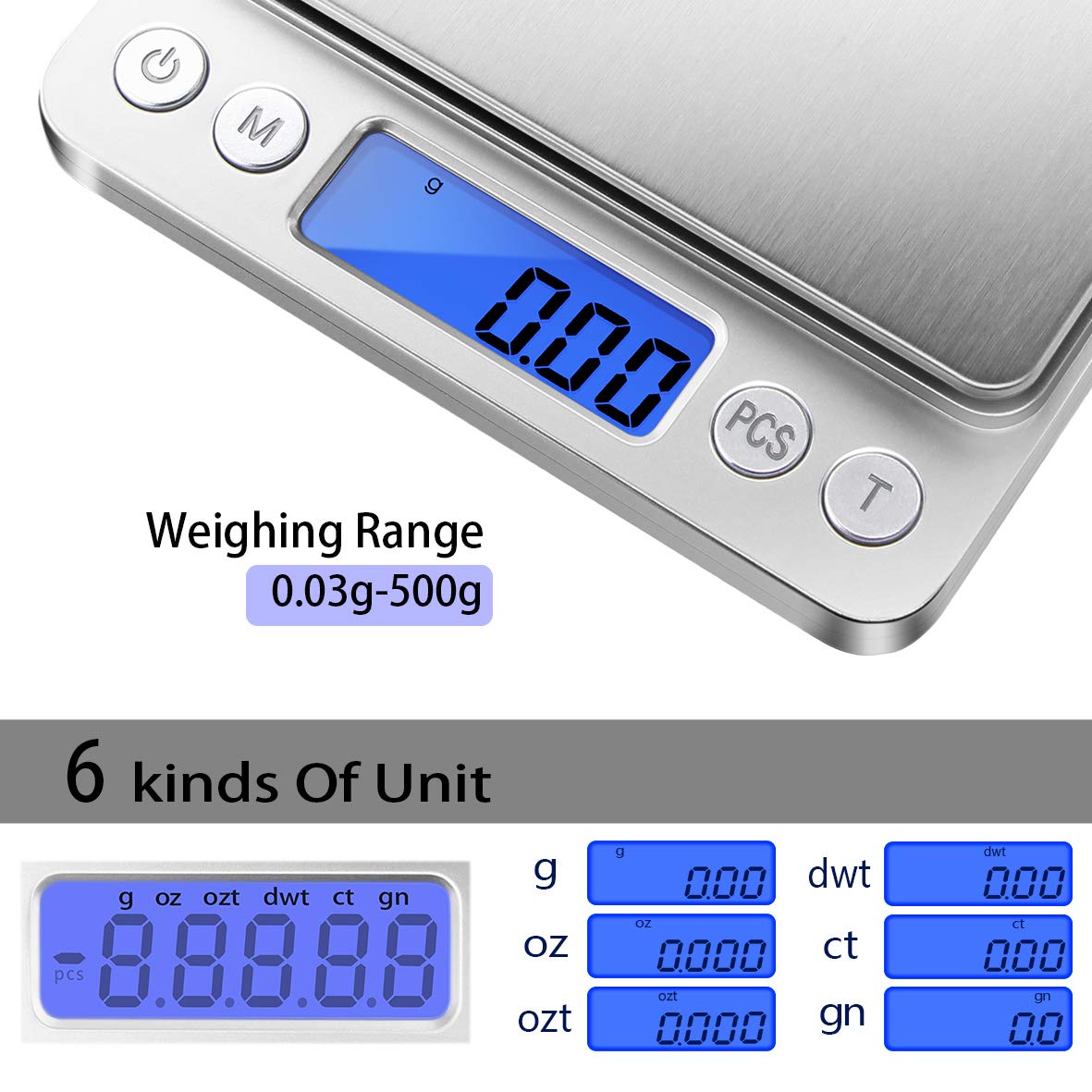 Fuzion Small Kitchen Scale, 500g/ 0.01g Small Gram Weight Scale, Precision Lab Scales Digital Weight Grams and Oz, Digital Gram Scale, Jewelry Scale with LCD, Small Food Scales for Kitchen