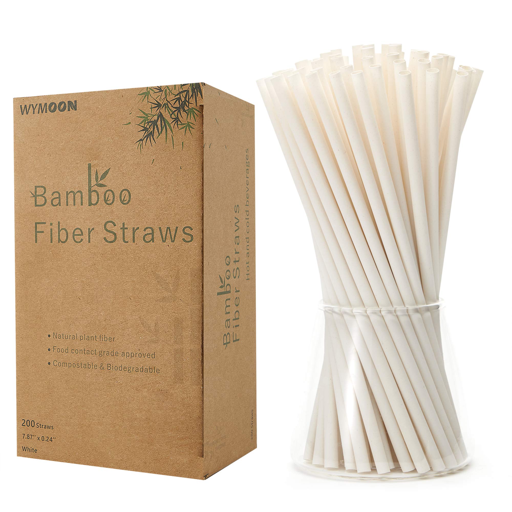 Biodegradable Bamboo Fiber Straws | 200 PCS 7.8'' Compostable Eco-Friendly Drinking Straws Disposable | Durable for Hot & Cold Drinks