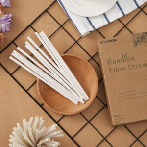 Biodegradable Bamboo Fiber Straws | 200 PCS 7.8'' Compostable Eco-Friendly Drinking Straws Disposable | Durable for Hot & Cold Drinks