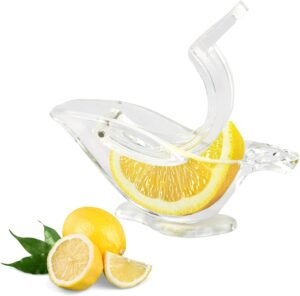 manual lemon juicer, acrylic manual lemon slice squeezer, portable transparent fruit juicer, elegance bird shape, hand juicer for orange lemon lime pomegranate (2 pack)