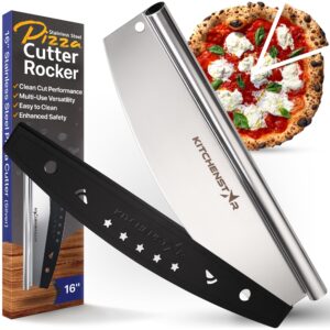 16" pizza cutter rocker by kitchenstar - razor sharp stainless steel slicer knife with blade cover, large + dishwasher safe - premium pizza oven accessories