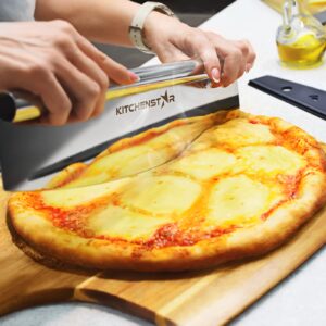 16" Pizza Cutter Rocker by KitchenStar - Razor Sharp Stainless Steel Slicer Knife with Blade Cover, Large + Dishwasher Safe - Premium Pizza Oven Accessories