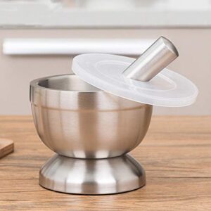 Bekith Mortar and Pestle Sets 18/8 Brushed Stainless Steel Spice Grinder Pill Crusher Molcajete Herb Bowl