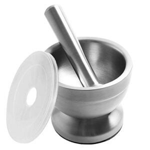 bekith mortar and pestle sets 18/8 brushed stainless steel spice grinder pill crusher molcajete herb bowl