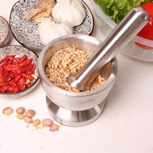 Bekith Mortar and Pestle Sets 18/8 Brushed Stainless Steel Spice Grinder Pill Crusher Molcajete Herb Bowl