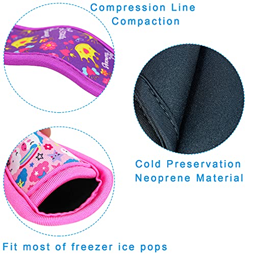 Hzran Ice Pop Sleeves, 8 Pieces Ice Pop Neoprene Insulator Sleeves, Freezer Popsicle Holder Sleeves, Colorful Ice Sleeves Holder Bag, Reusable Washable Ice Popsicle Holders for Kids.