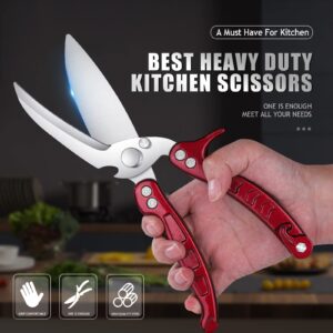 DRAGON RIOT Heavy Duty Poultry Shears - A Must Have Kitchen Shears for Chicken and Meat Cutting - Dishwasher Safe and Stainless Food Kitchen Scissors for Thanksgiving(Burgundy)