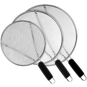 splatter screen for frying pan 9.8" 11.4" 13", grease splatter guard hot oil splatter guard, stainless steel fine mesh splash guard with resting feet, shield grease for cooking to prevent oil splatter