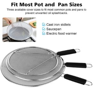 Splatter Screen for Frying Pan 9.8" 11.4" 13", Grease Splatter Guard Hot Oil Splatter Guard, Stainless Steel Fine Mesh Splash Guard with Resting Feet, Shield Grease for Cooking to Prevent Oil Splatter