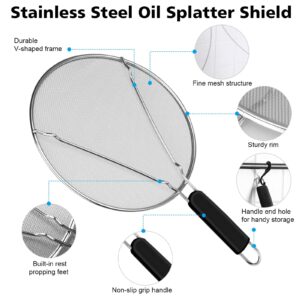 Splatter Screen for Frying Pan 9.8" 11.4" 13", Grease Splatter Guard Hot Oil Splatter Guard, Stainless Steel Fine Mesh Splash Guard with Resting Feet, Shield Grease for Cooking to Prevent Oil Splatter