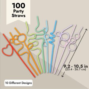 100 Pack Loopy Crazy Plastic Straws for Kid's Birthday Party, Classroom Celebration