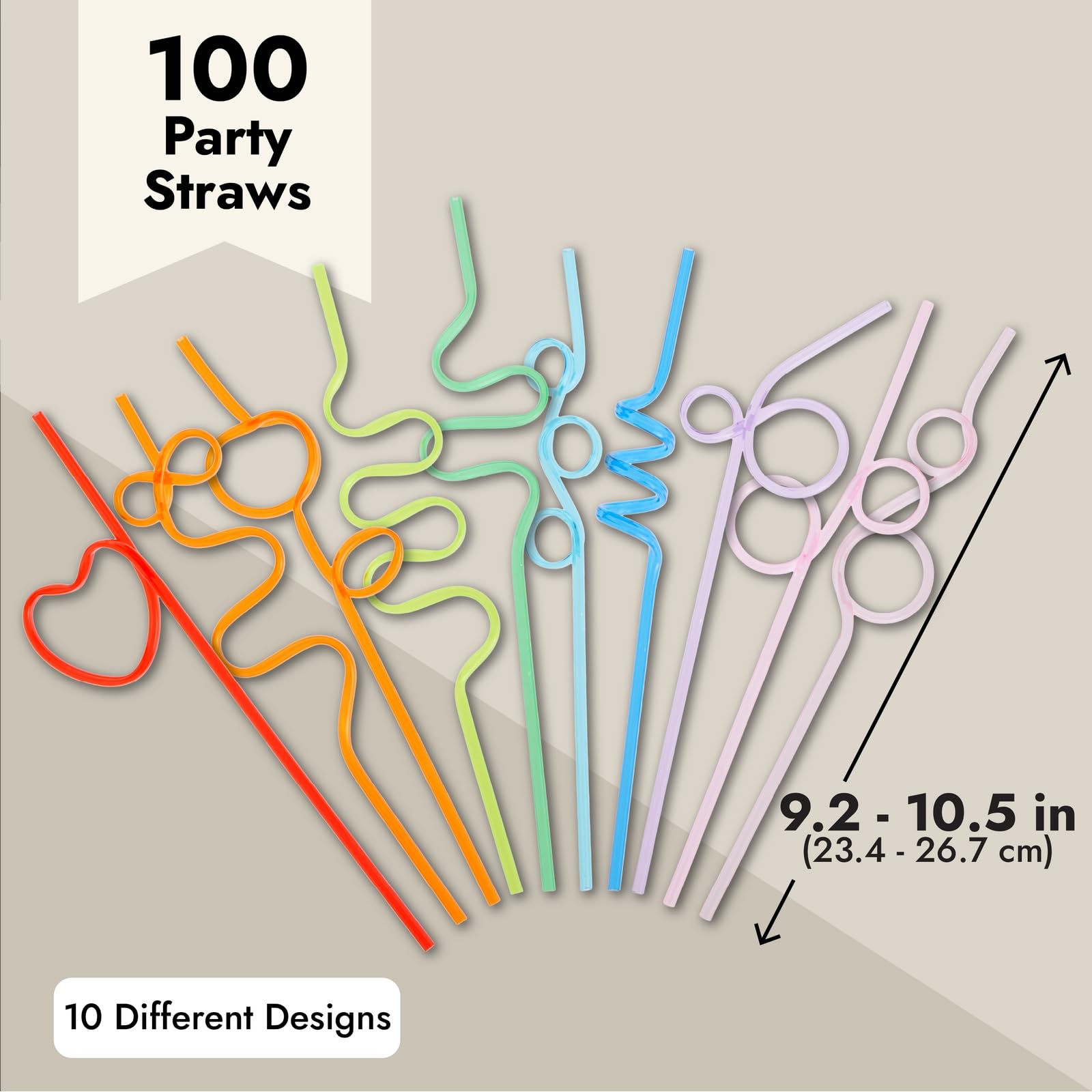 100 Pack Loopy Crazy Plastic Straws for Kid's Birthday Party, Classroom Celebration