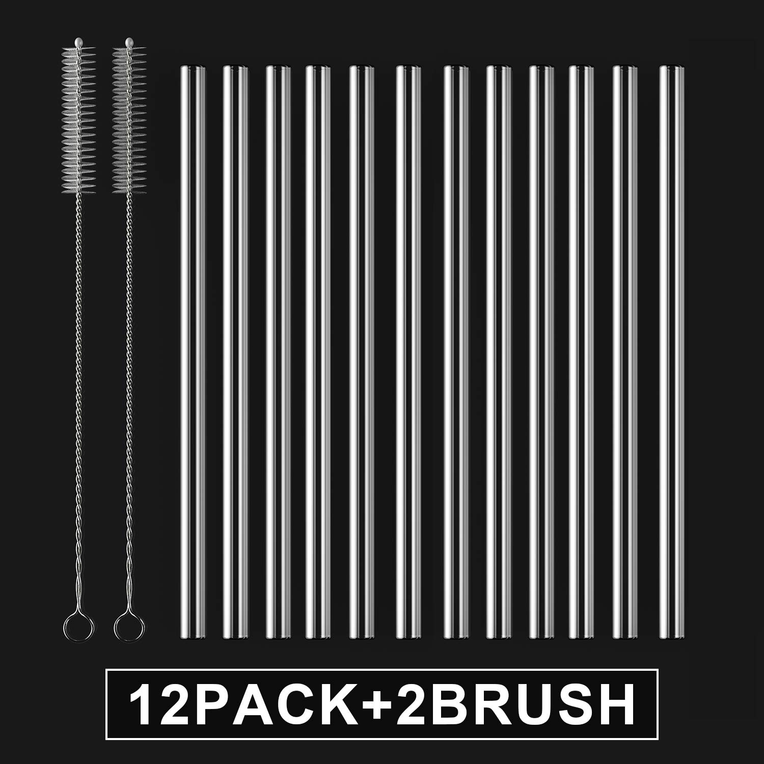 HeykirHome 12-Pack Reusable Glass Straws,Size 8''x10 MM,Including12 Bent with 2 Cleaning Brush- Perfect For Smoothies, Tea, Juice